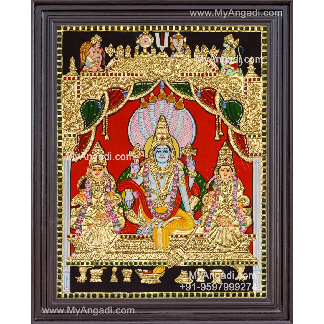 Ranganathar with Sri Devi and Bhu Devi Tanjore Painting