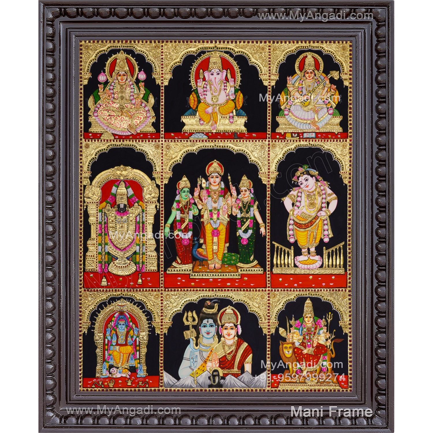 9 God Panel Tanjore Painting