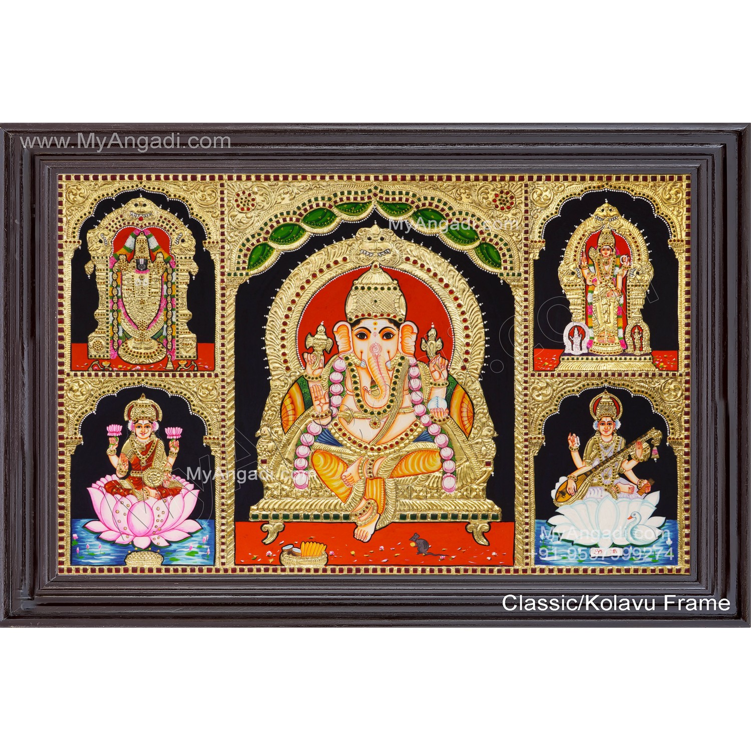 5 God Balaji Lakshmi Murugan Ganesha Saraswathi Tanjore Painting ...