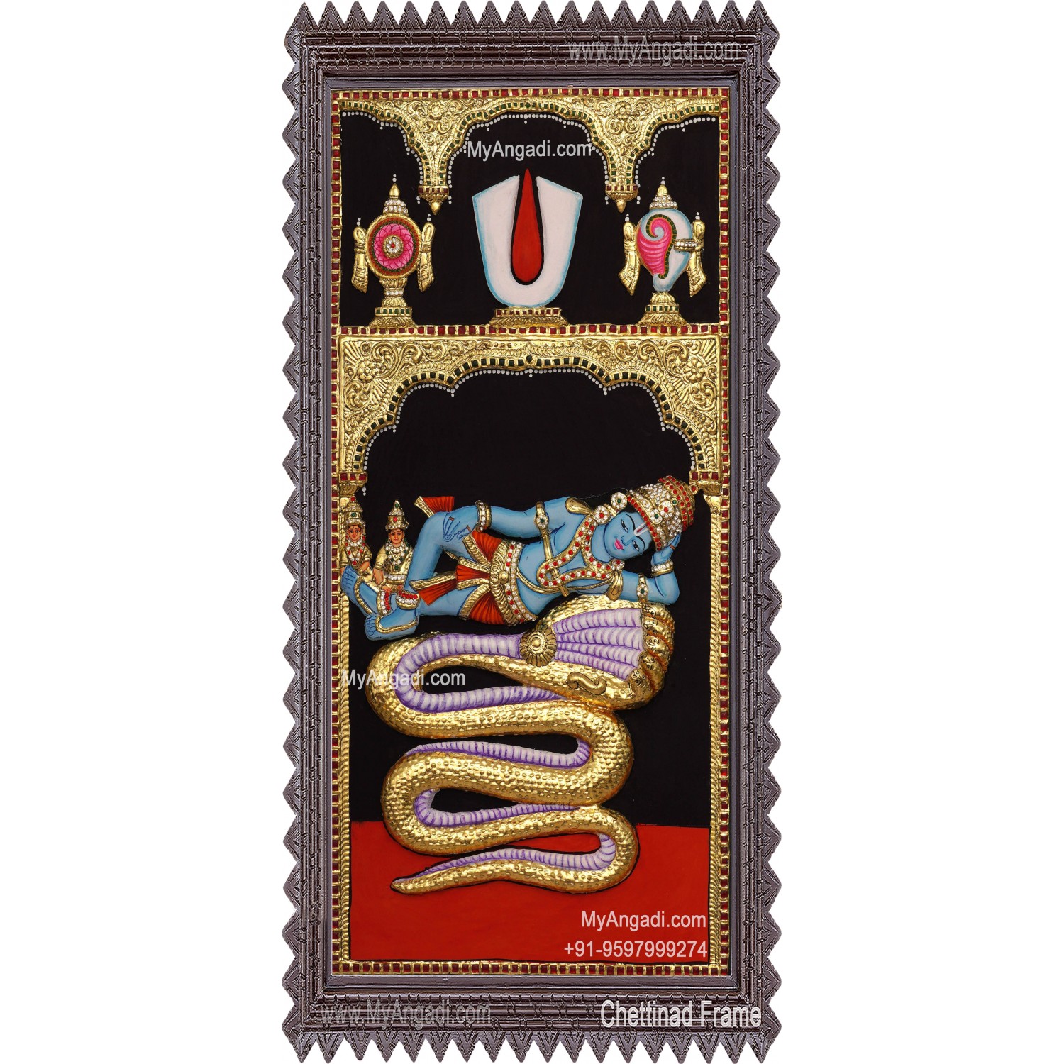 3D Perumal On Aadhiseshan Tanjore Painting