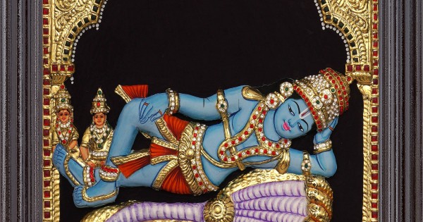 3D Perumal On Aadhiseshan Tanjore Painting