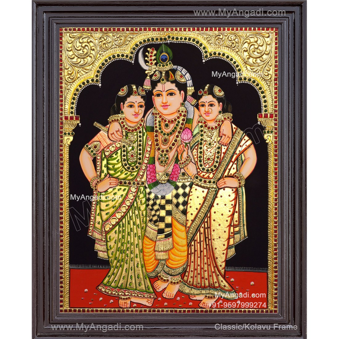 Krishna Bama Rukmani Tanjore Painting, Krishna Tanjore Painting