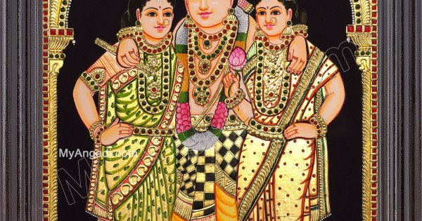 Krishna Bama Rukmani Tanjore Painting, Krishna Tanjore Painting