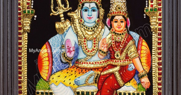 Prathosham Sivan Parvathi Double Emboss Tanjore Painting