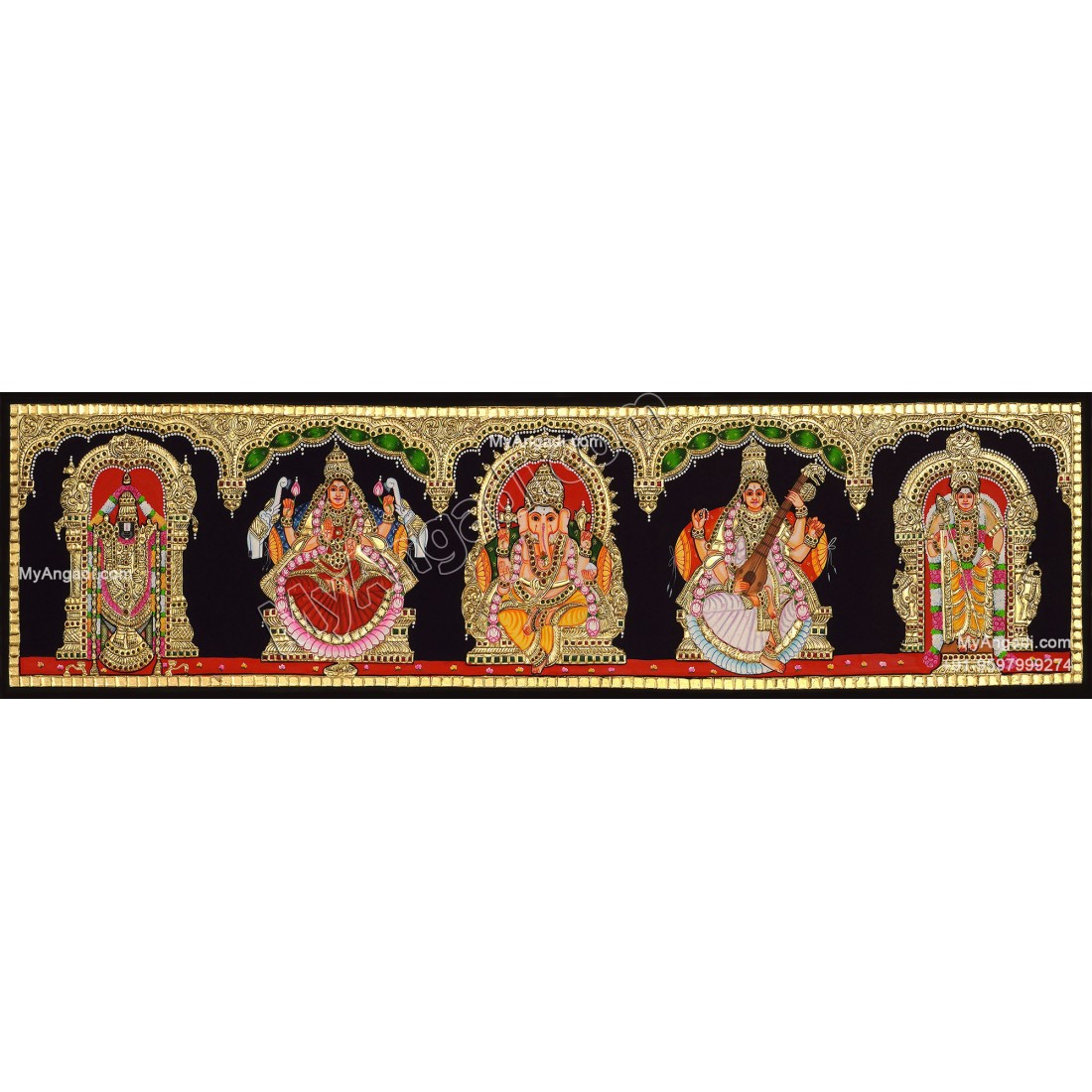 5 Panel Balaji Lakshmi Murugan Ganesha Saraswathi Tanjore Painting ...
