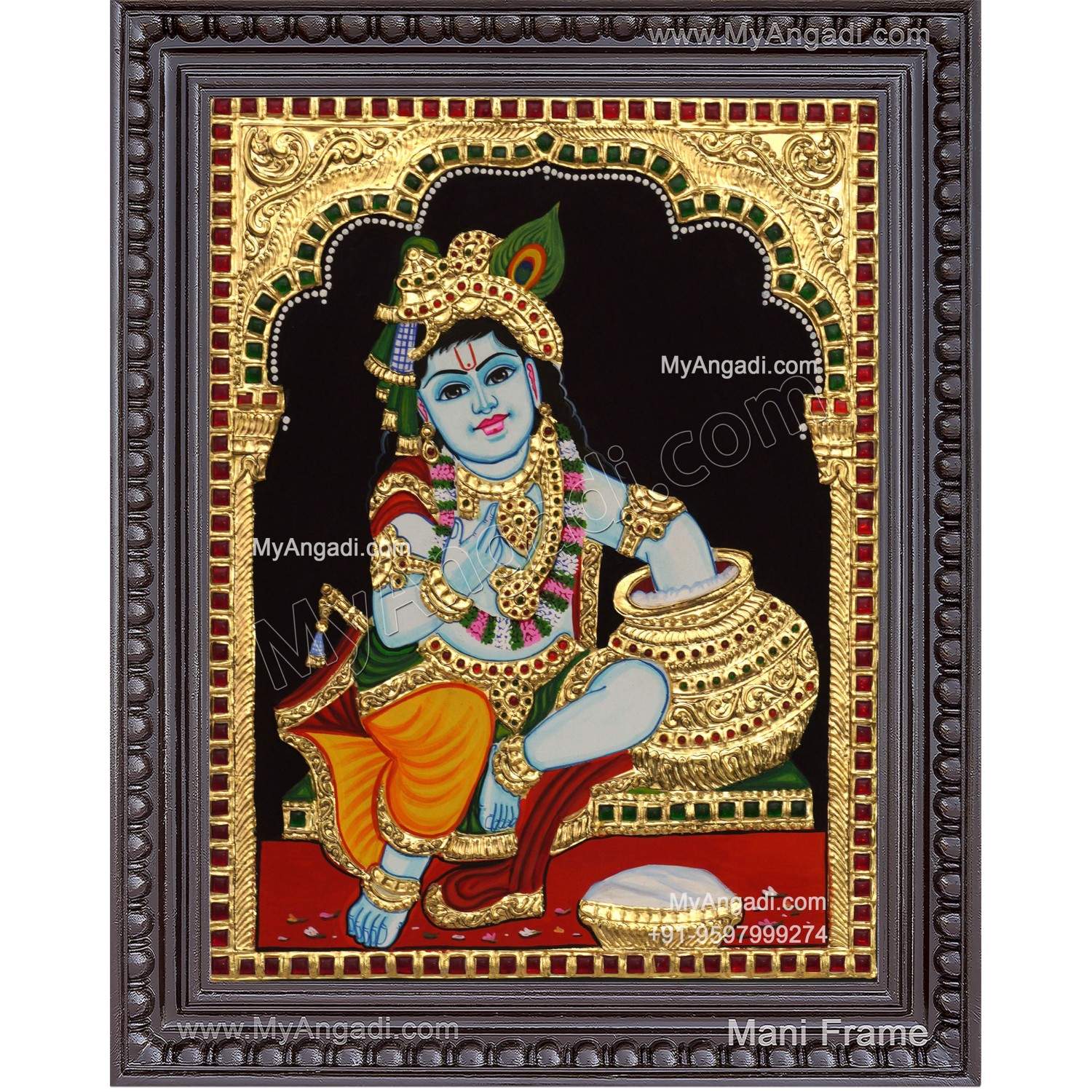 Butter Pot Krishna Tanjore Painting, Buy Butter Pot Krishna Tanjore ...