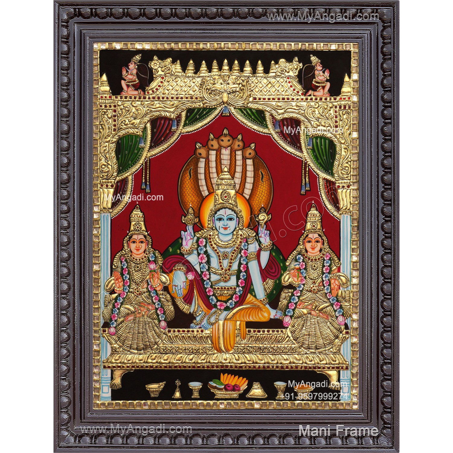 Ranganathar with Sri Devi and Bhu Devi Tanjore Painting