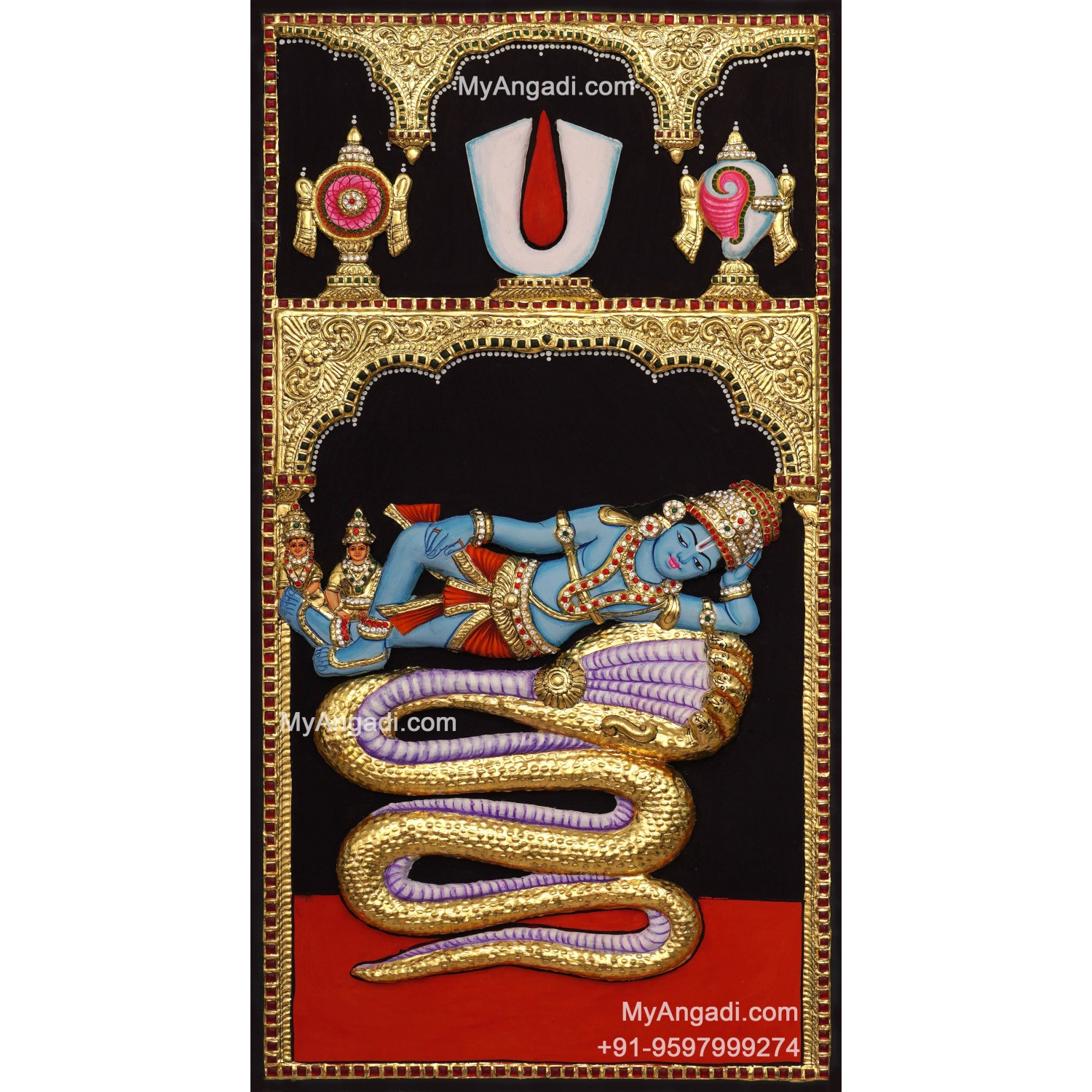 3D Perumal On Aadhiseshan Tanjore Painting