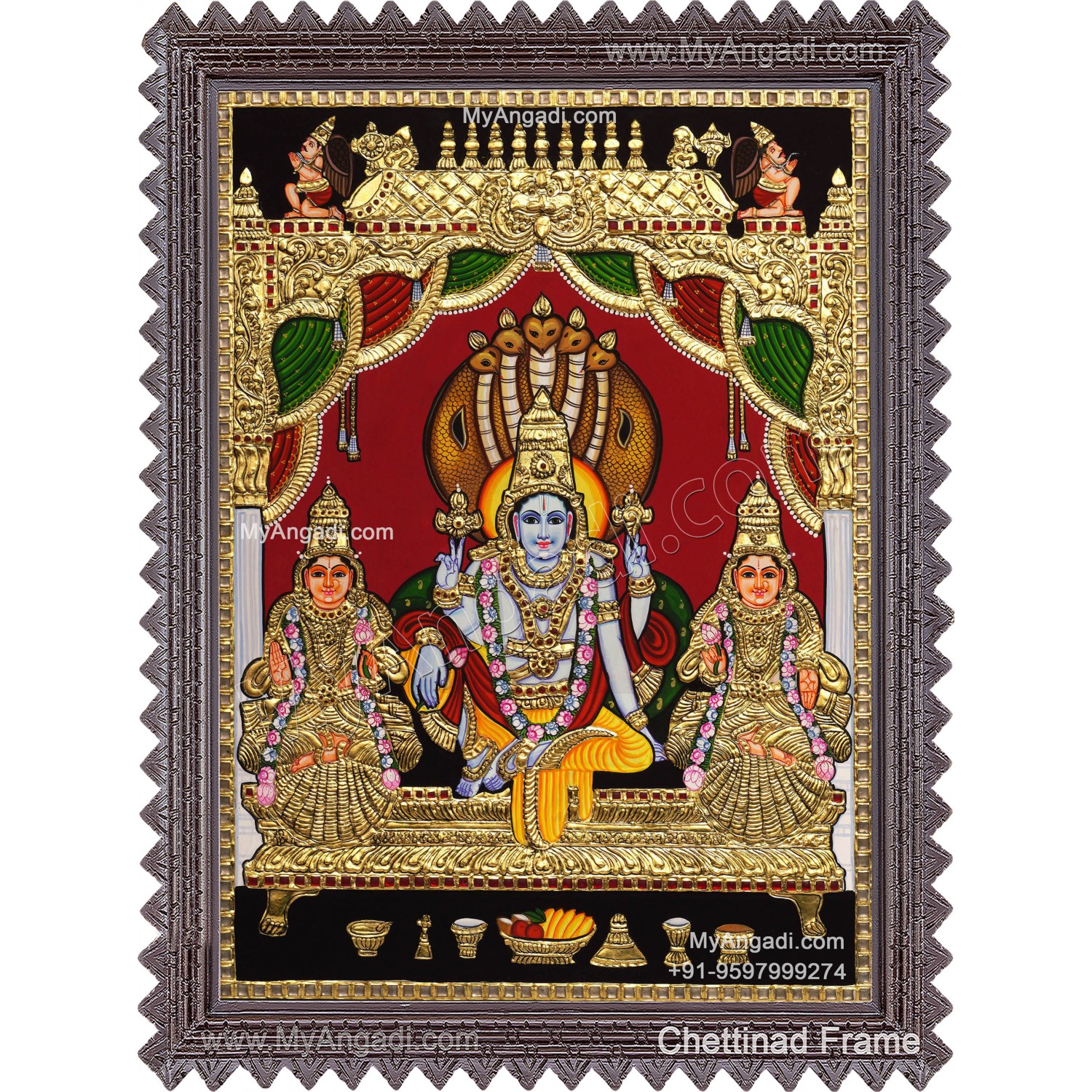 Vishnu Sri Devi Bhoo Devi Tanjore Painting