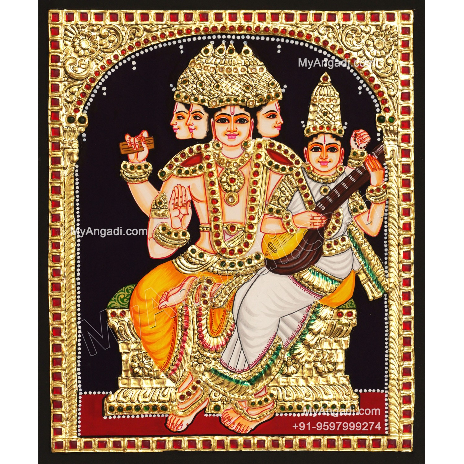 Bramha Saraswathi Tanjore Paintings, Buy Bramha Saraswathi Tanjore Paintings Online