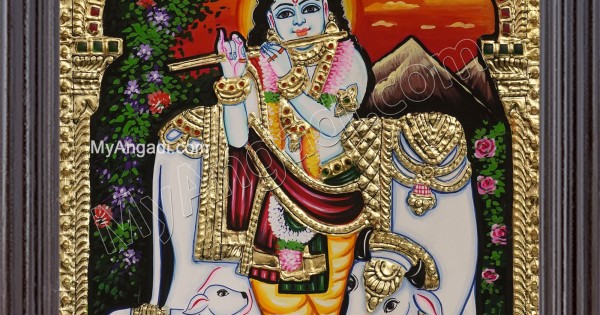 Cow Krishna Tanjore Painting