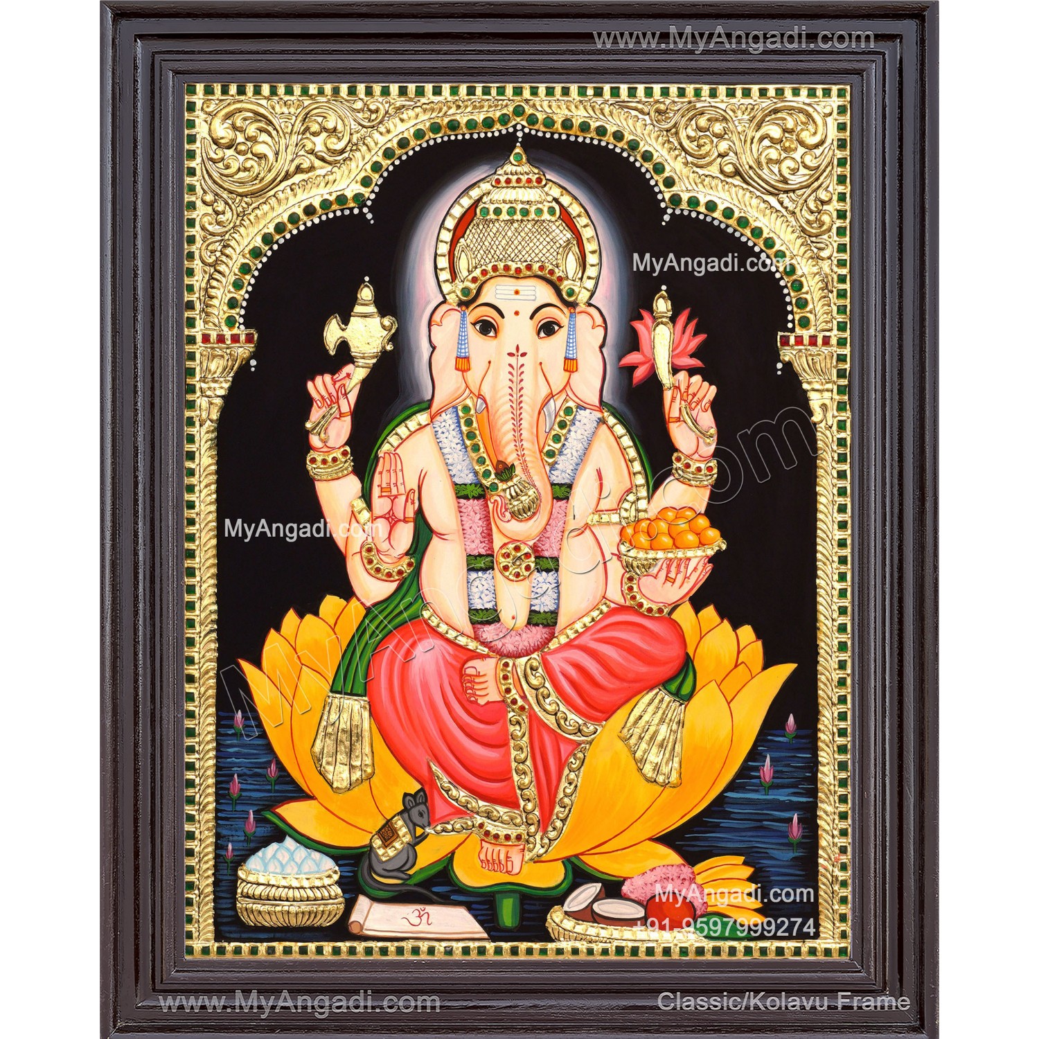 Pillaiyar Tanjore Painting,Ganesha Tanjore Painting