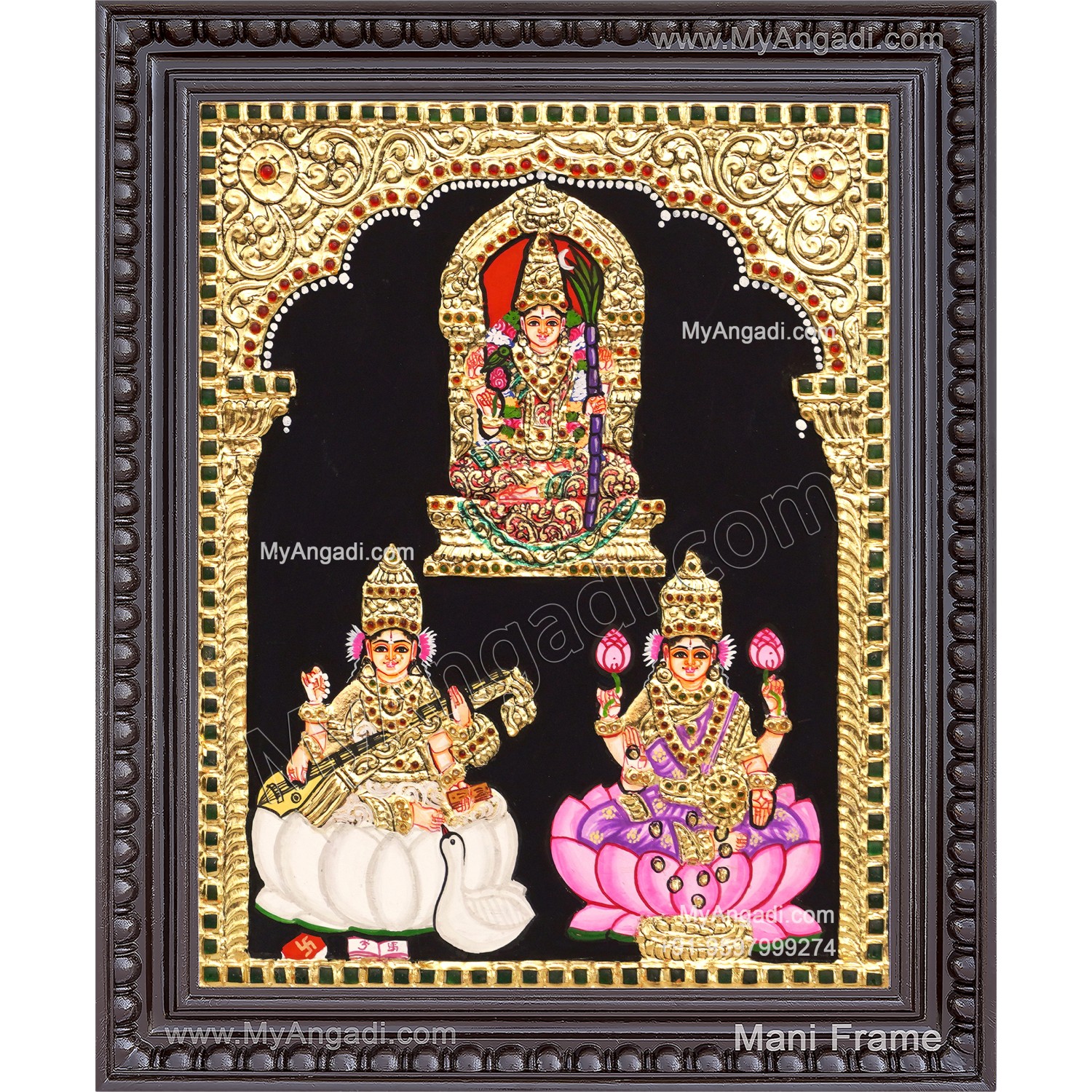 Lalitha Devi Saraswathi Lakshmi Tanjore Painting