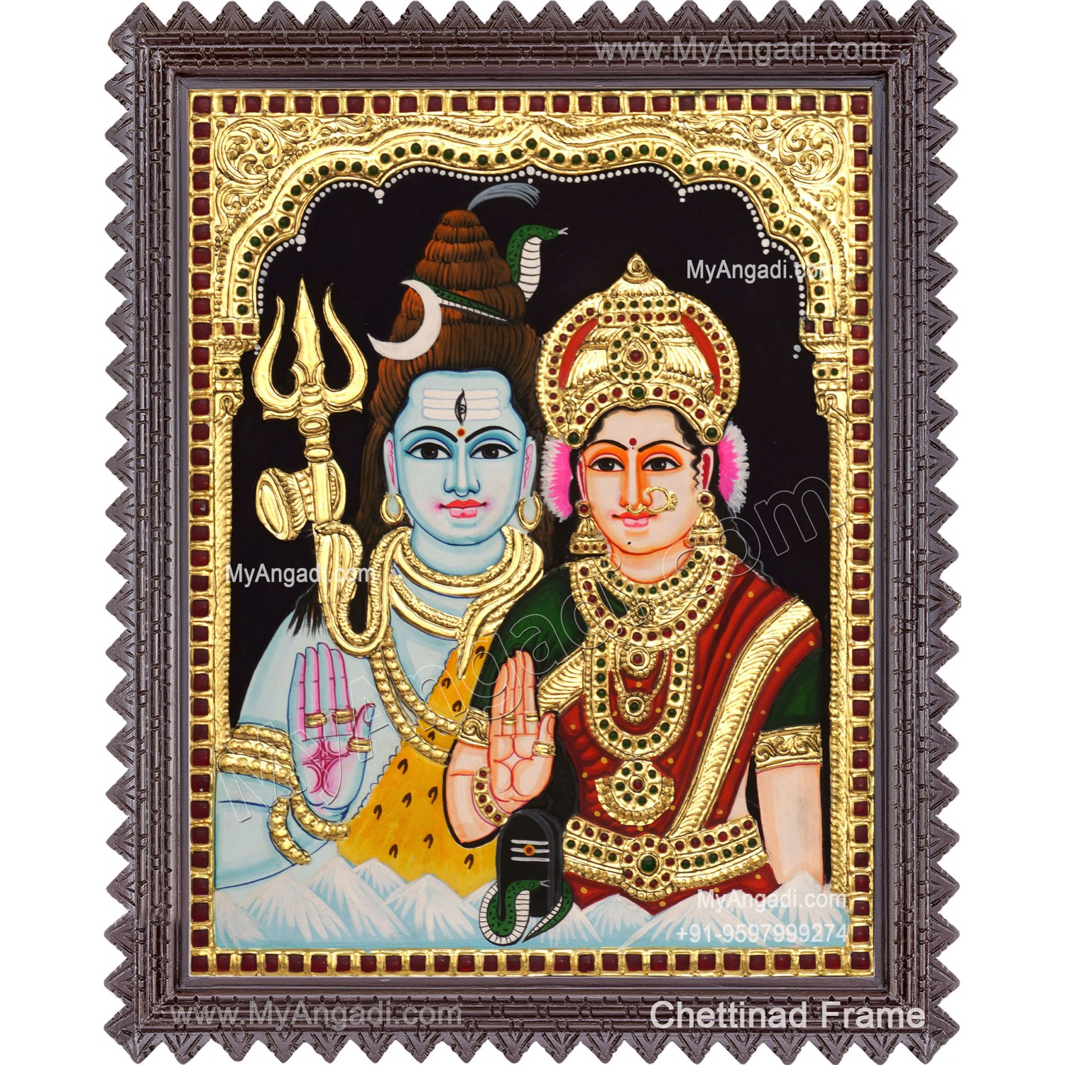 Shiva and Parvathi Devi Tanjore Paintings