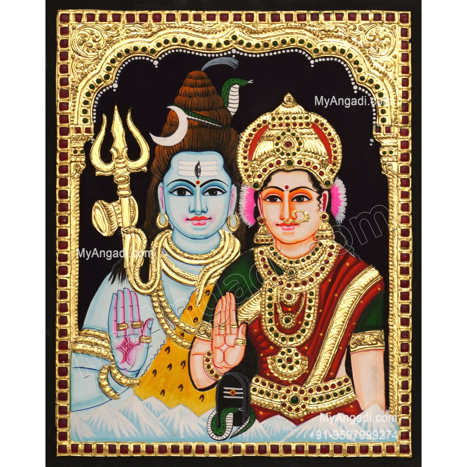 Shiva and Parvathi Devi Tanjore Paintings