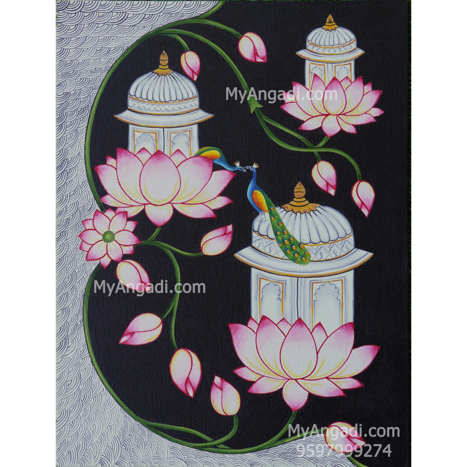 Mahal with Pichwai Lotus Canvas Painting