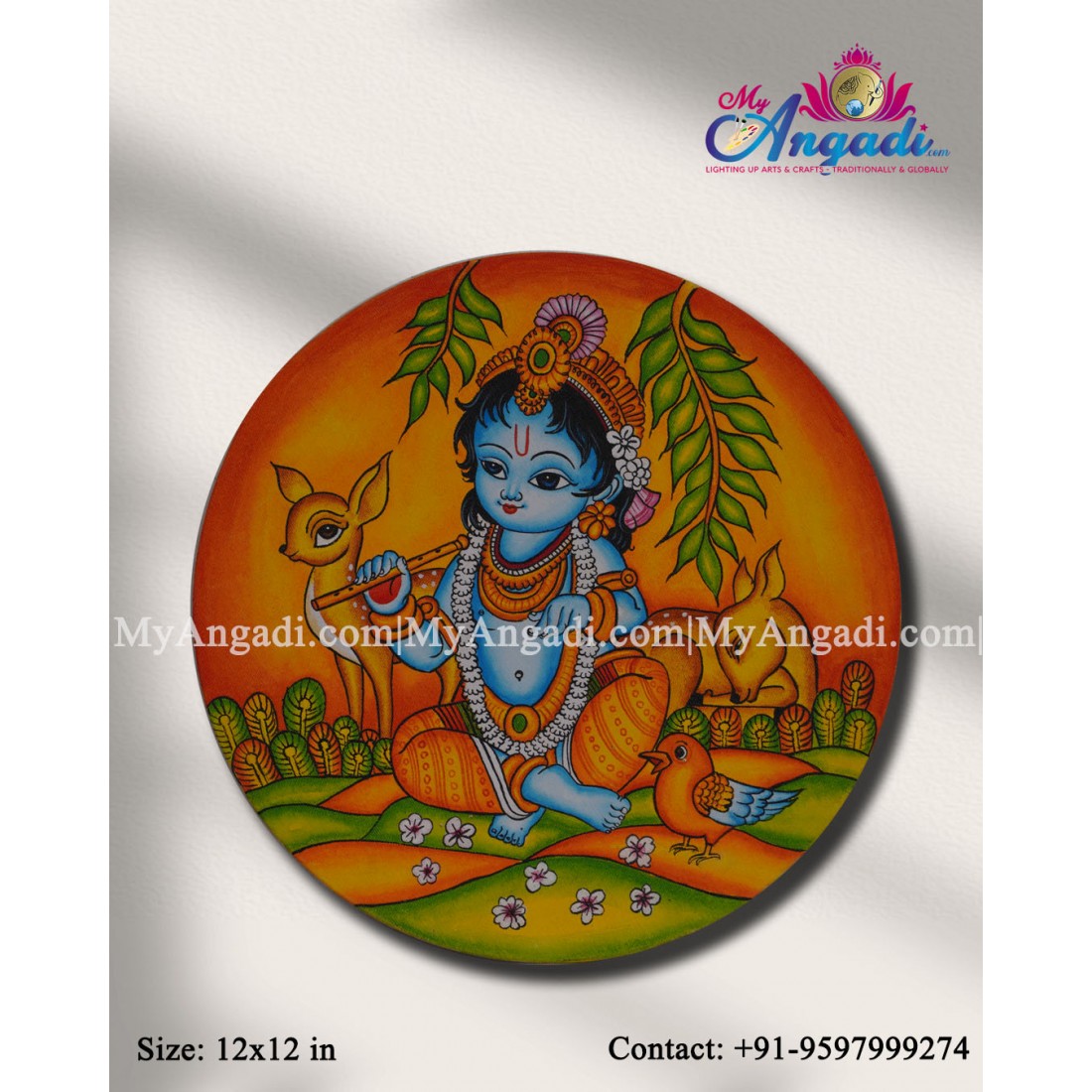 Krishna round mural painting
