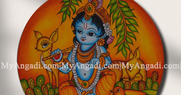 Krishna round mural painting