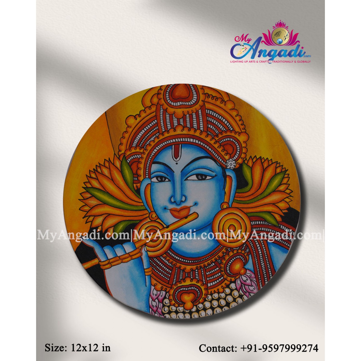 Krishna with Flute Round Mural Painting