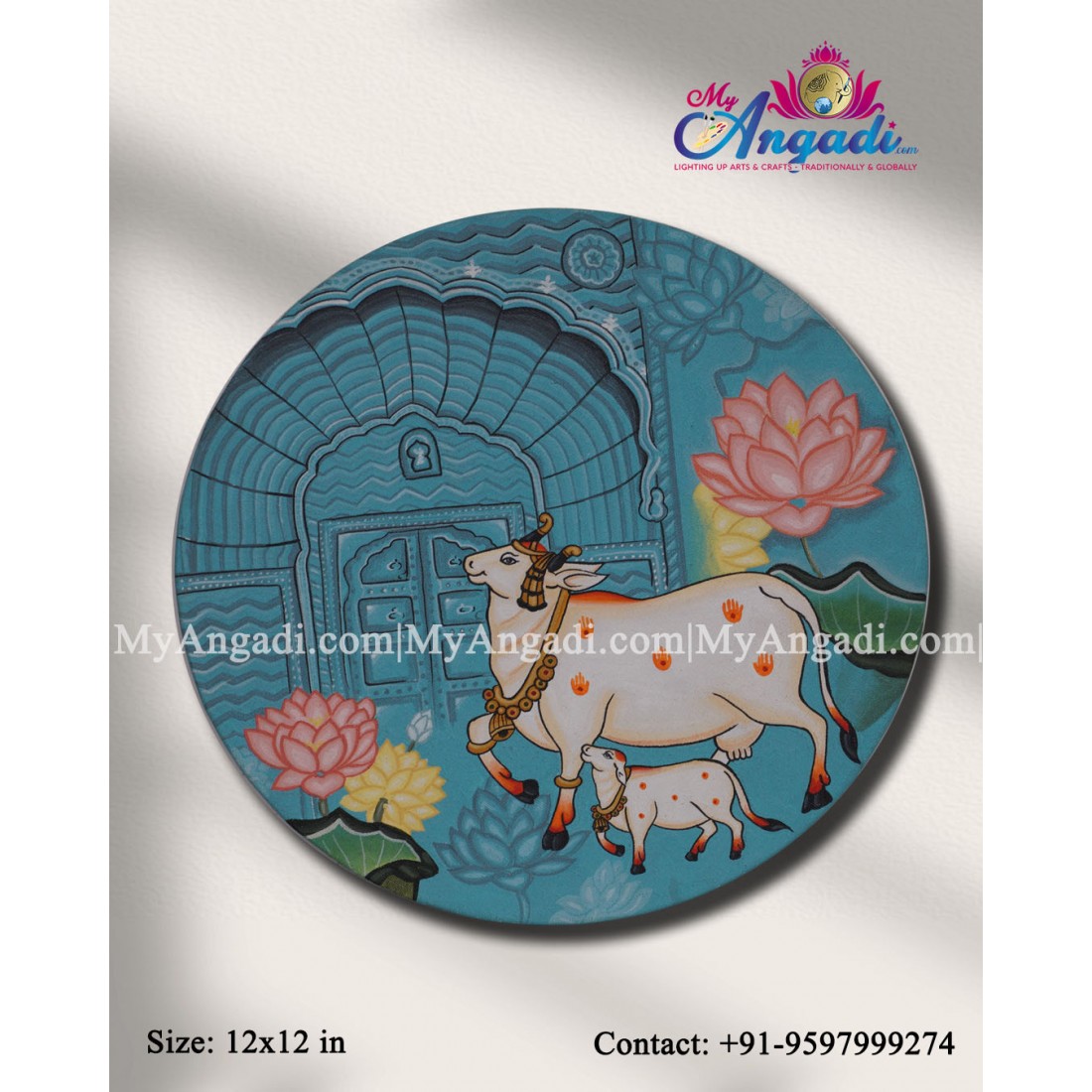 Pichwai Cow Lotus Canvas Painting