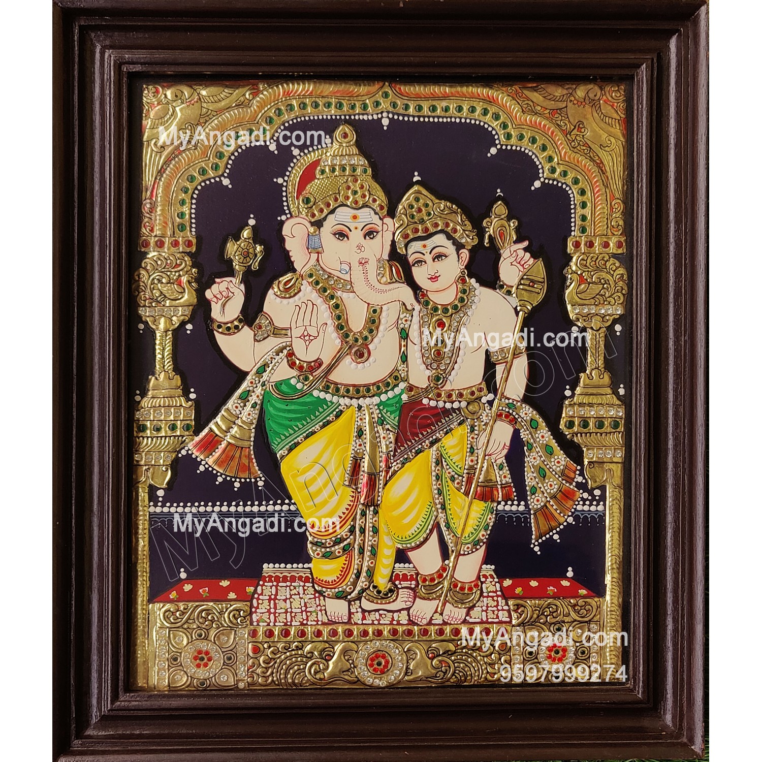 Ganesha With Murugan Tanjore PaintingTanjore Paintings