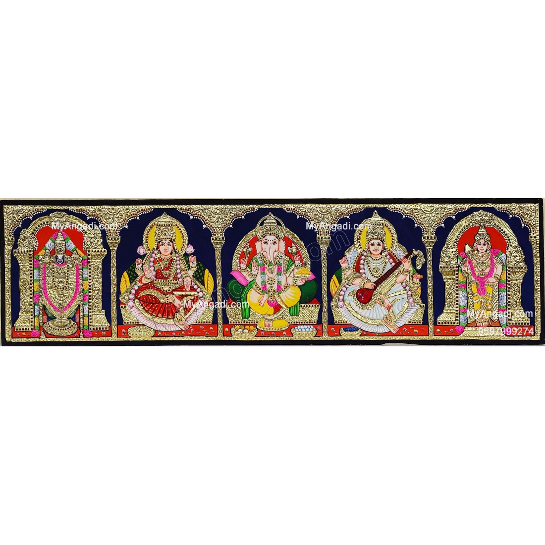 5 Panel Balaji Lakshmi Murugan Ganesha Saraswathi Tanjore Painting ...