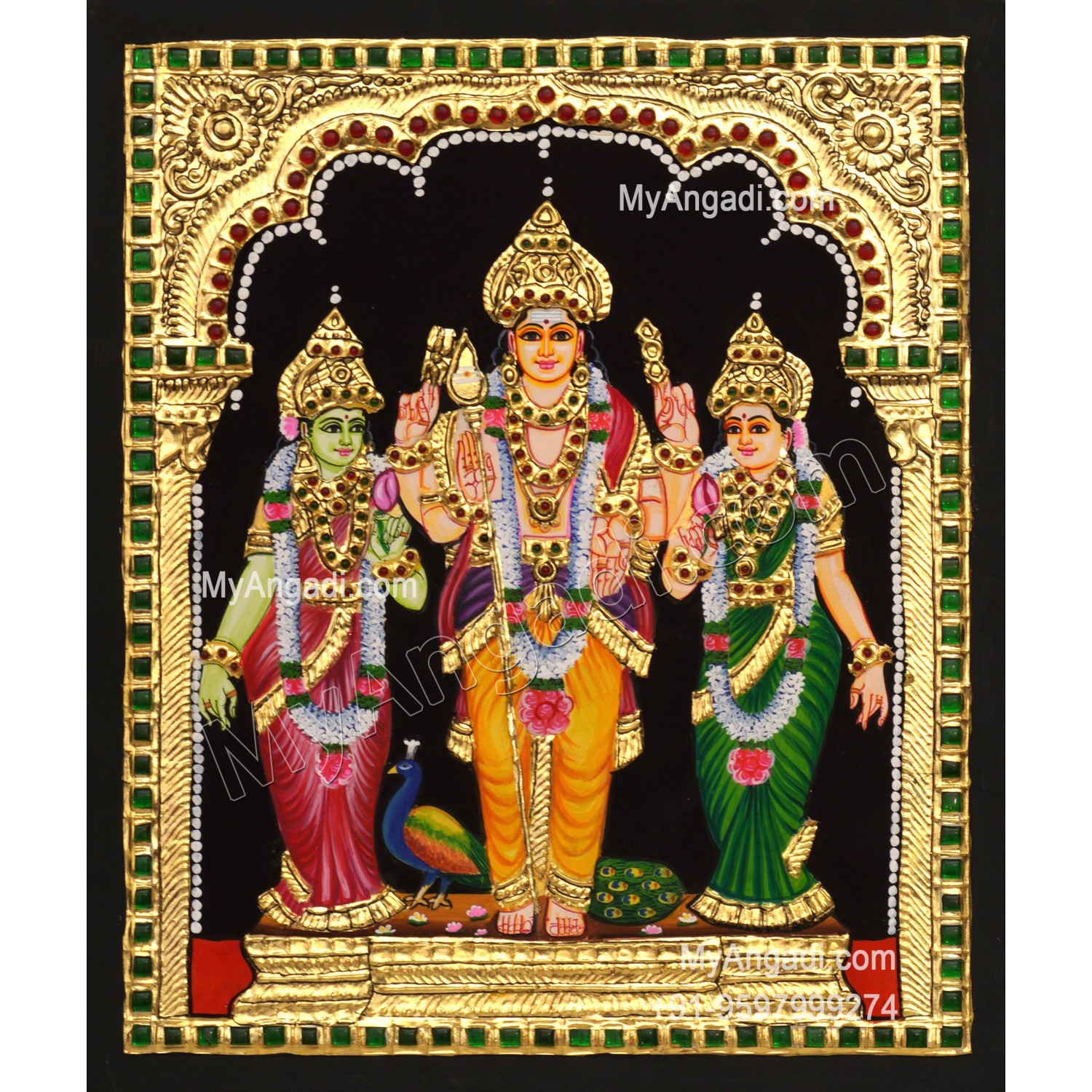 Murugan Valli Deivanai Tanjore Painting, Buy Murugan Valli Deivanai ...