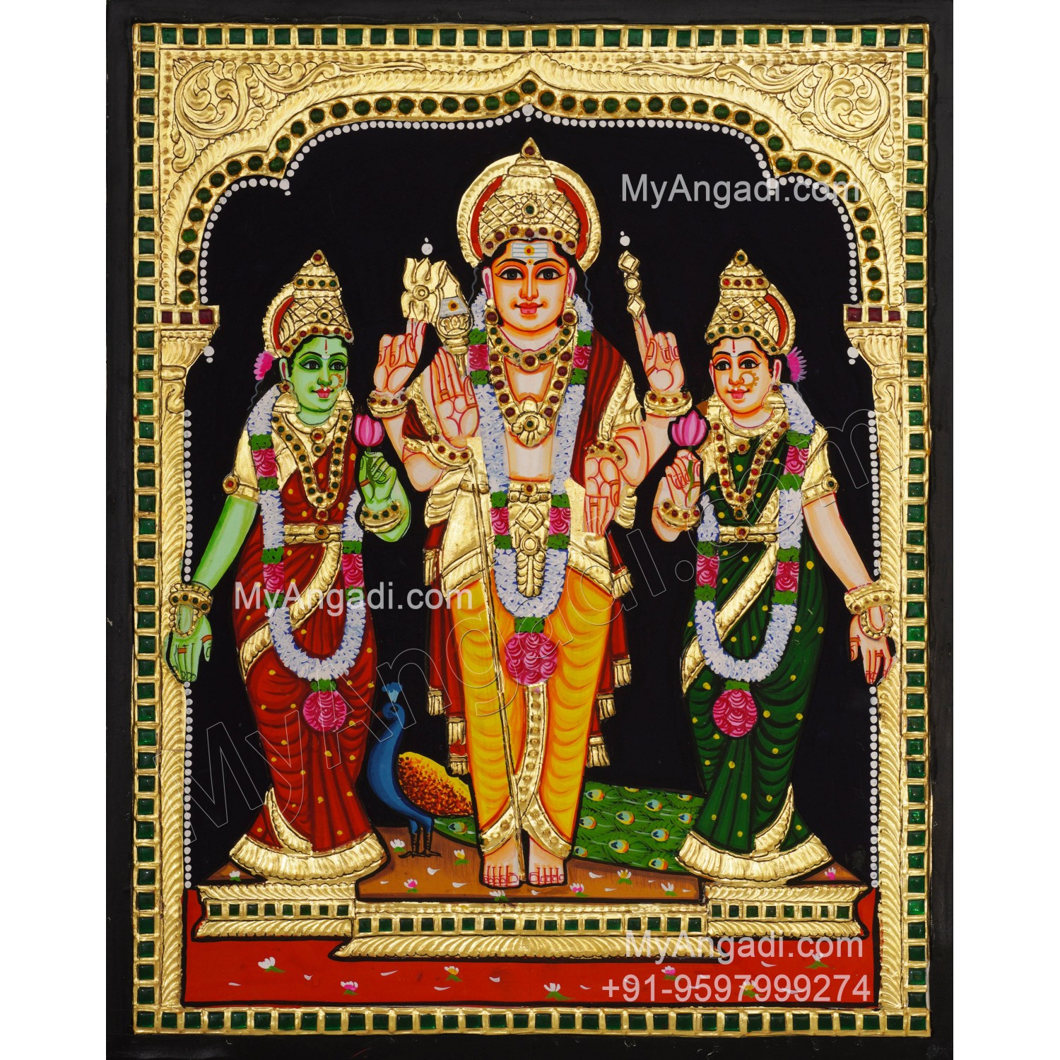 Murugan Valli Deivanai Tanjore Painting, Buy Murugan Valli Deivanai ...
