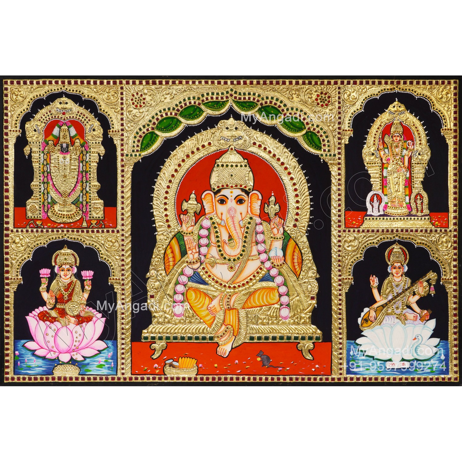 5 God Balaji Lakshmi Murugan Ganesha Saraswathi Tanjore Painting ...
