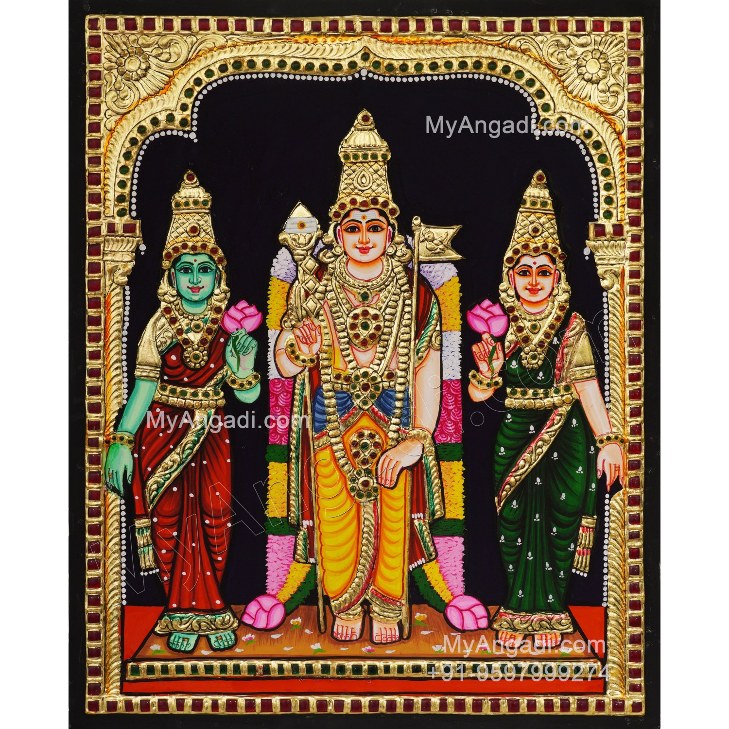 Murugan Valli Deivanai Tanjore Painting, Buy Murugan Valli Deivanai ...
