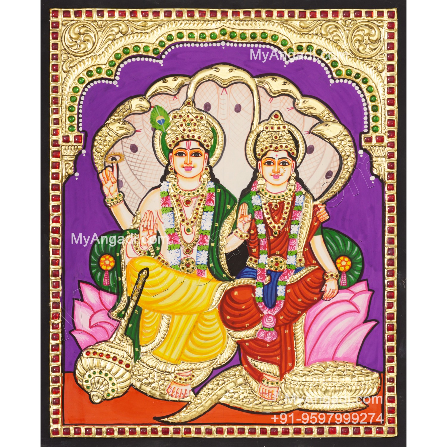 Vishnu and Lakshmi Tanjore Painting, Andal Tanjore Painting