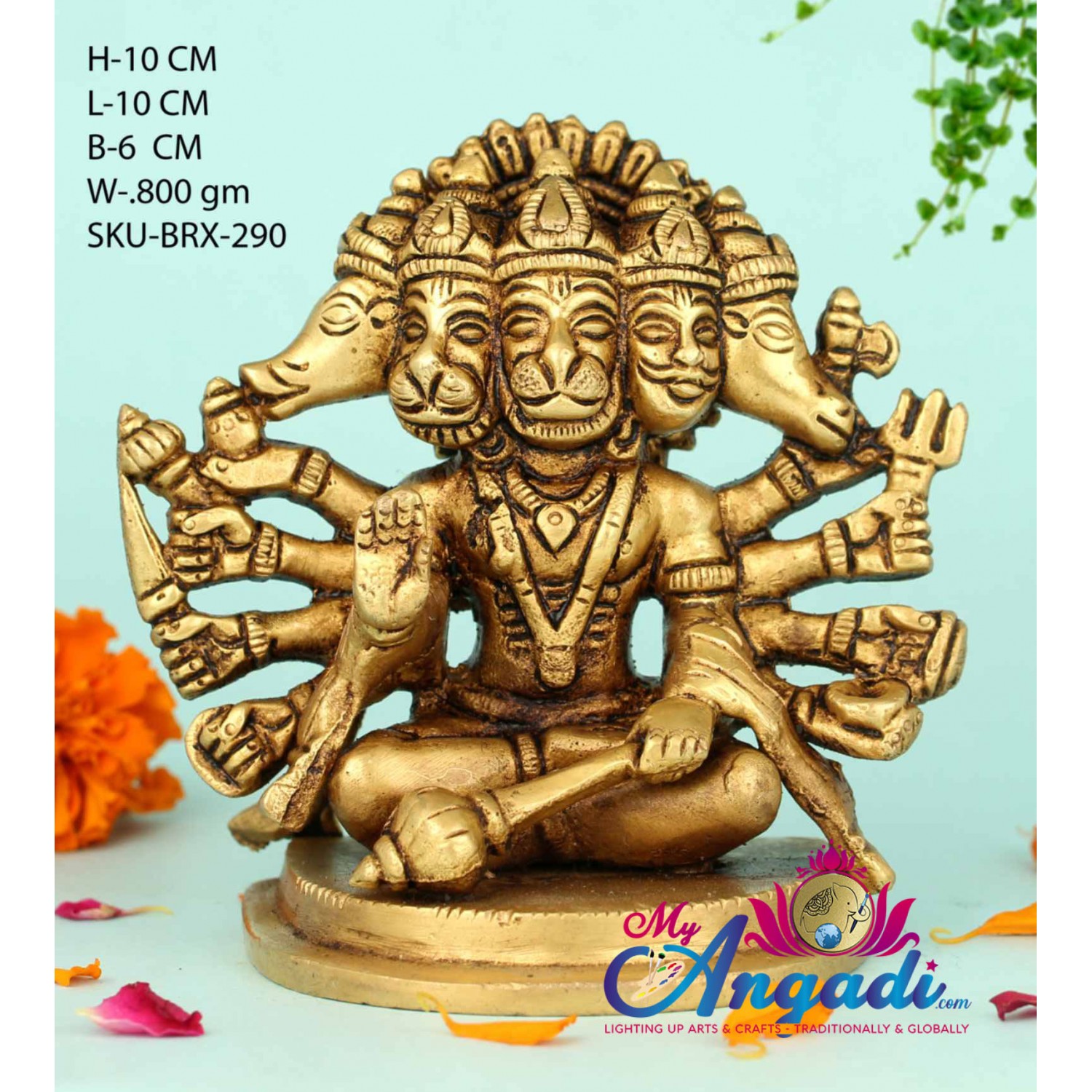 Panchamuga Anjaneya Brass Statue- MyAngadi.com