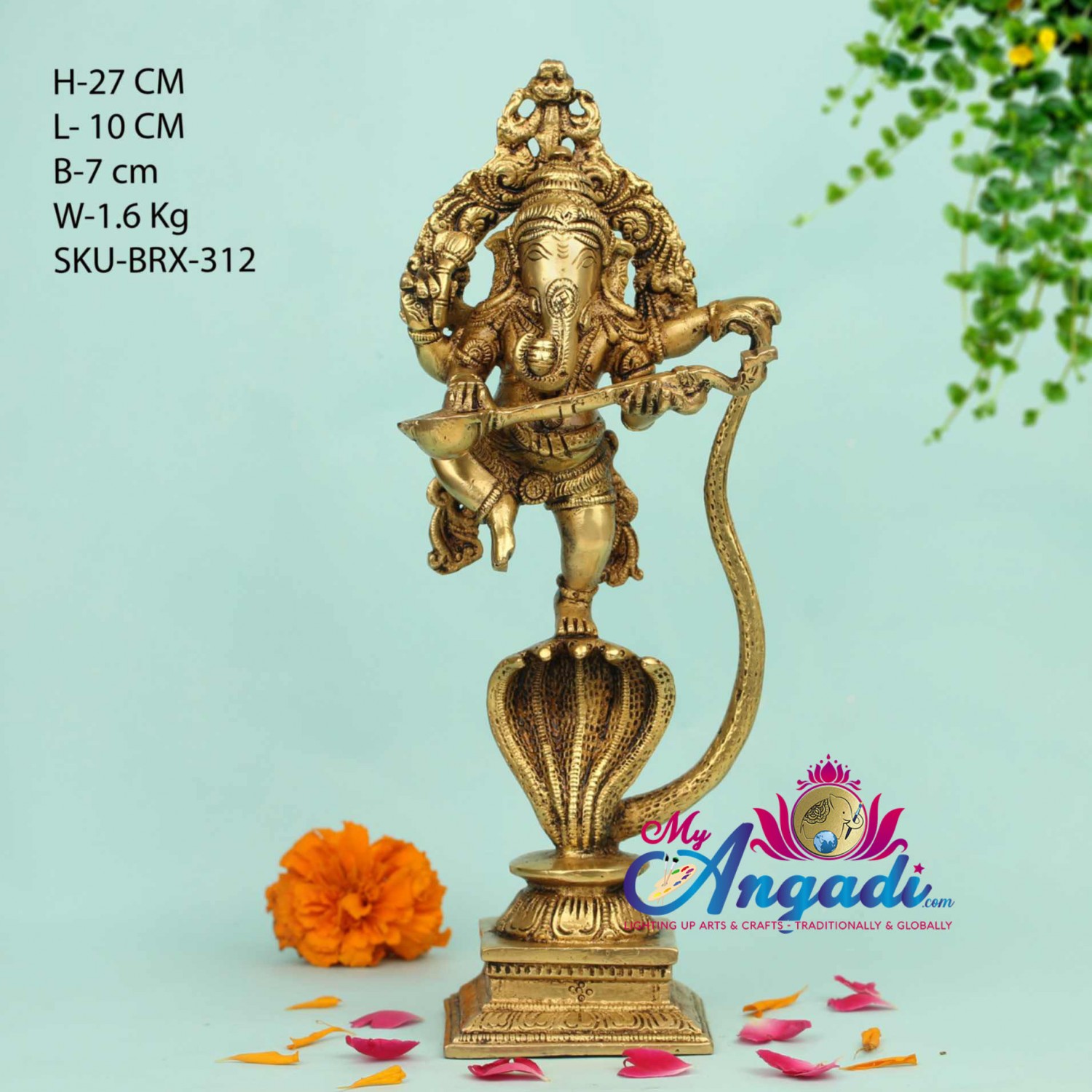 Ganesha Dancing On Snake Brass Statue - MyAngadi.com