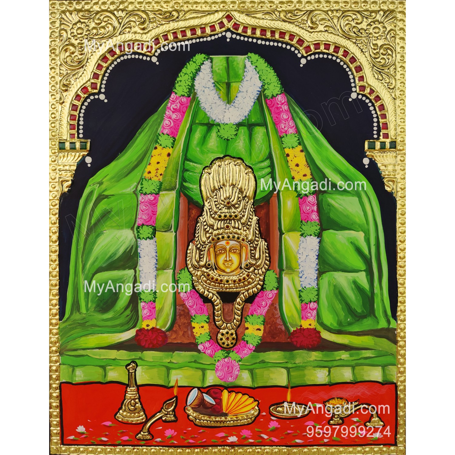 Amman Tanjore Painting , Aliya Ilangai Amman Tanjore Painting