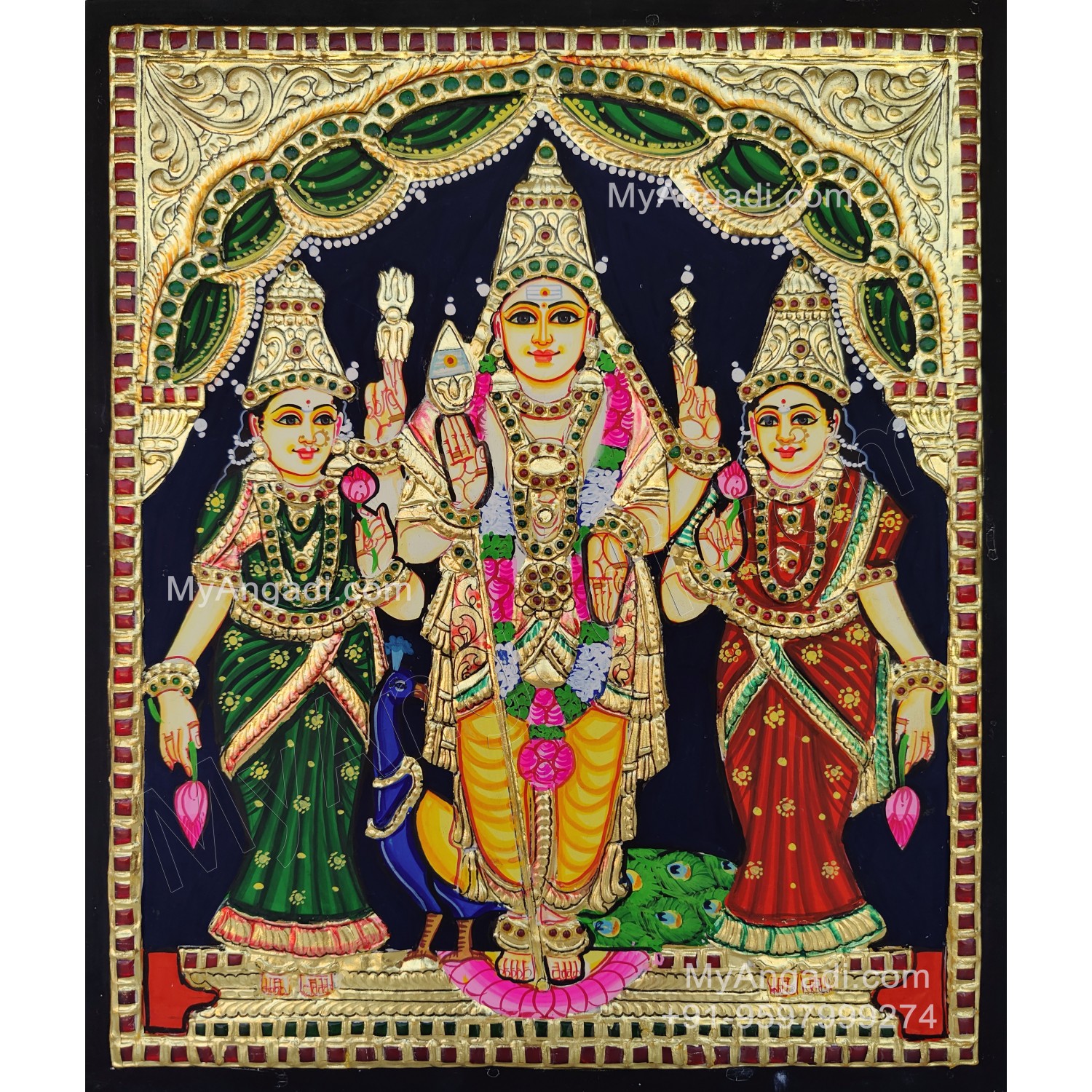 Murugan Valli Deivanai Tanjore Painting, Buy Murugan Valli Deivanai Tanjore Paintings Online