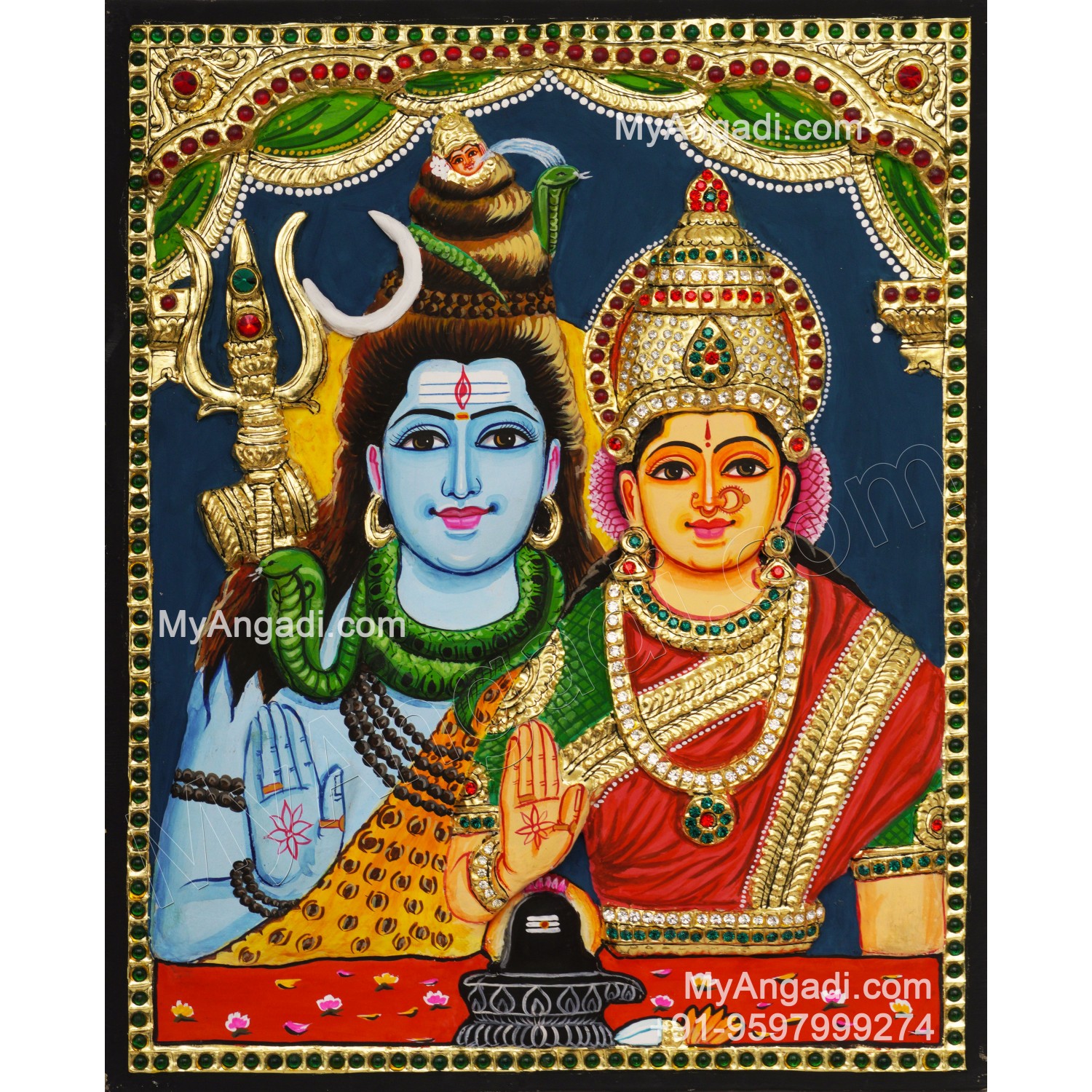 Shiva and Parvathi Devi Tanjore Paintings