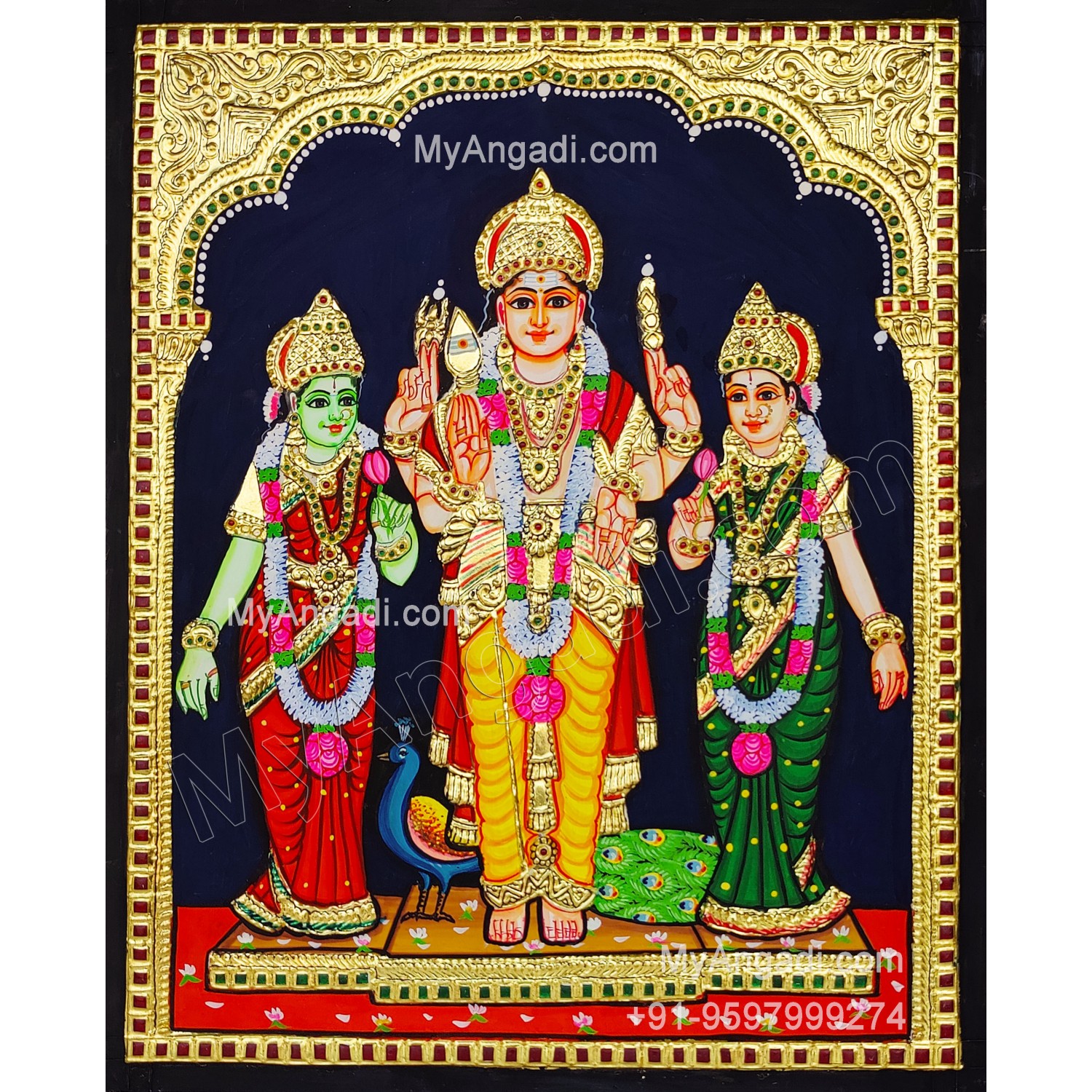 Murugan Valli Deivanai Tanjore Painting, Buy Murugan Valli Deivanai ...