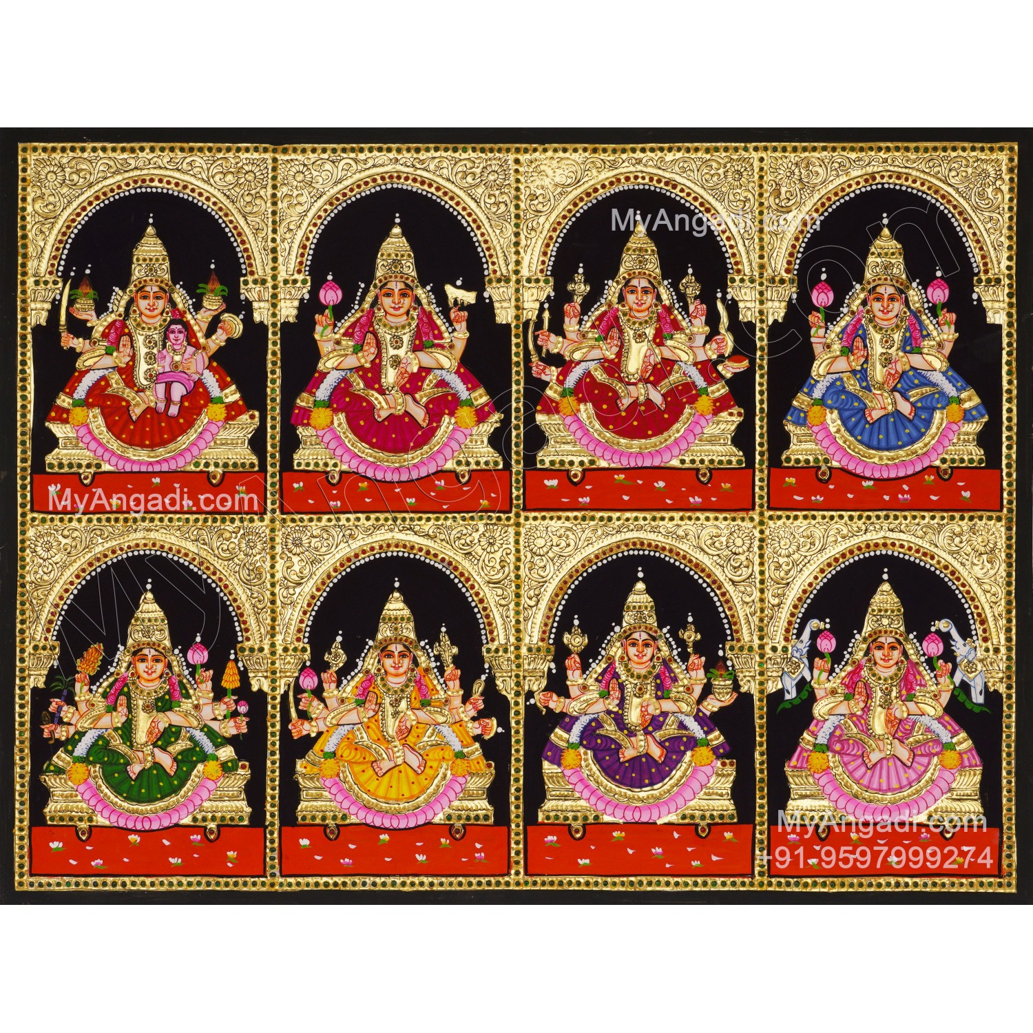 Ashta Lakshmi Tanjore Painting, AshtaLakshmi Tanjore Painting