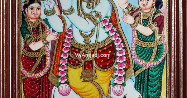 Krishna under Punnai Tree Tanjore Painting