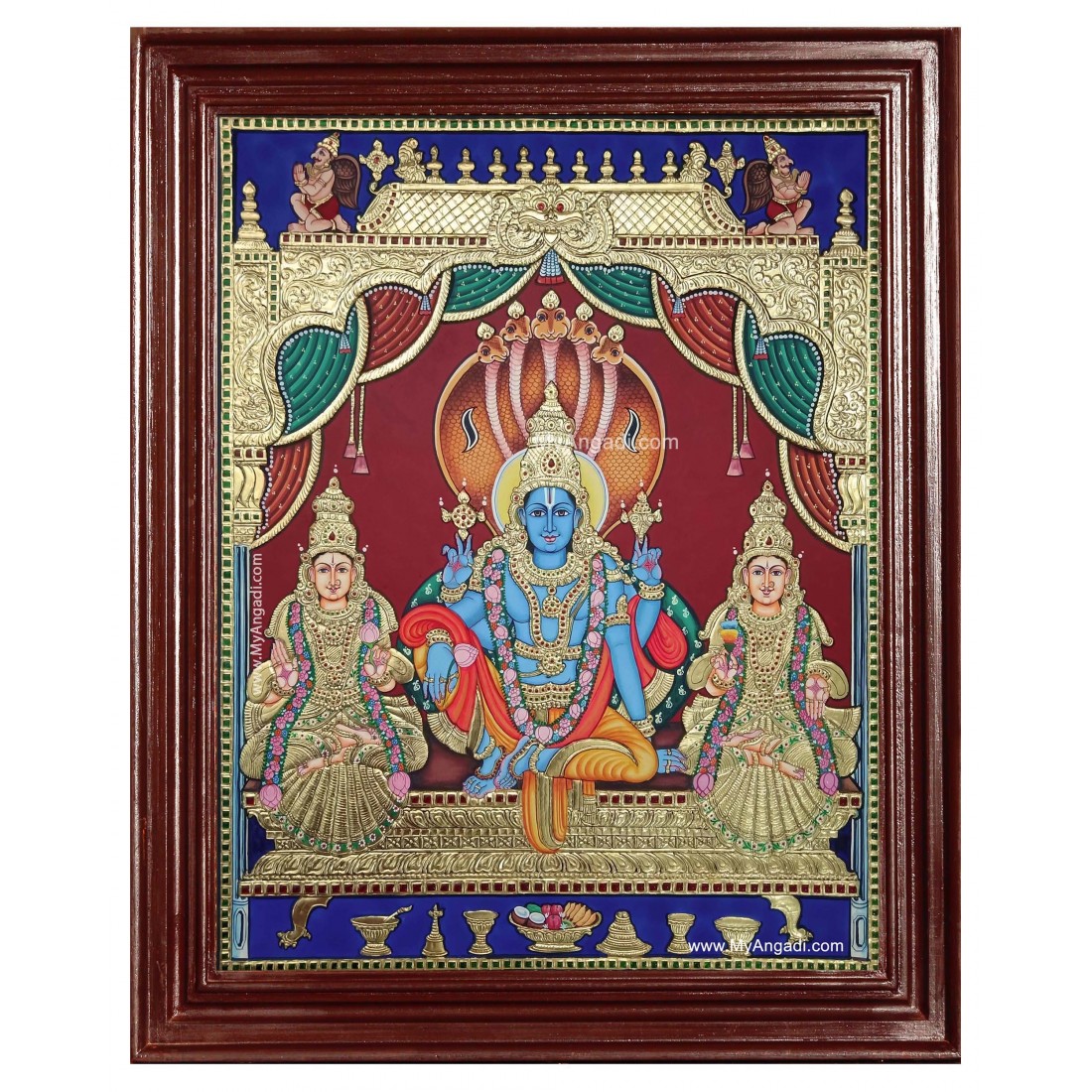 Ranganathar with Sri Devi and Bhu Devi Tanjore Painting