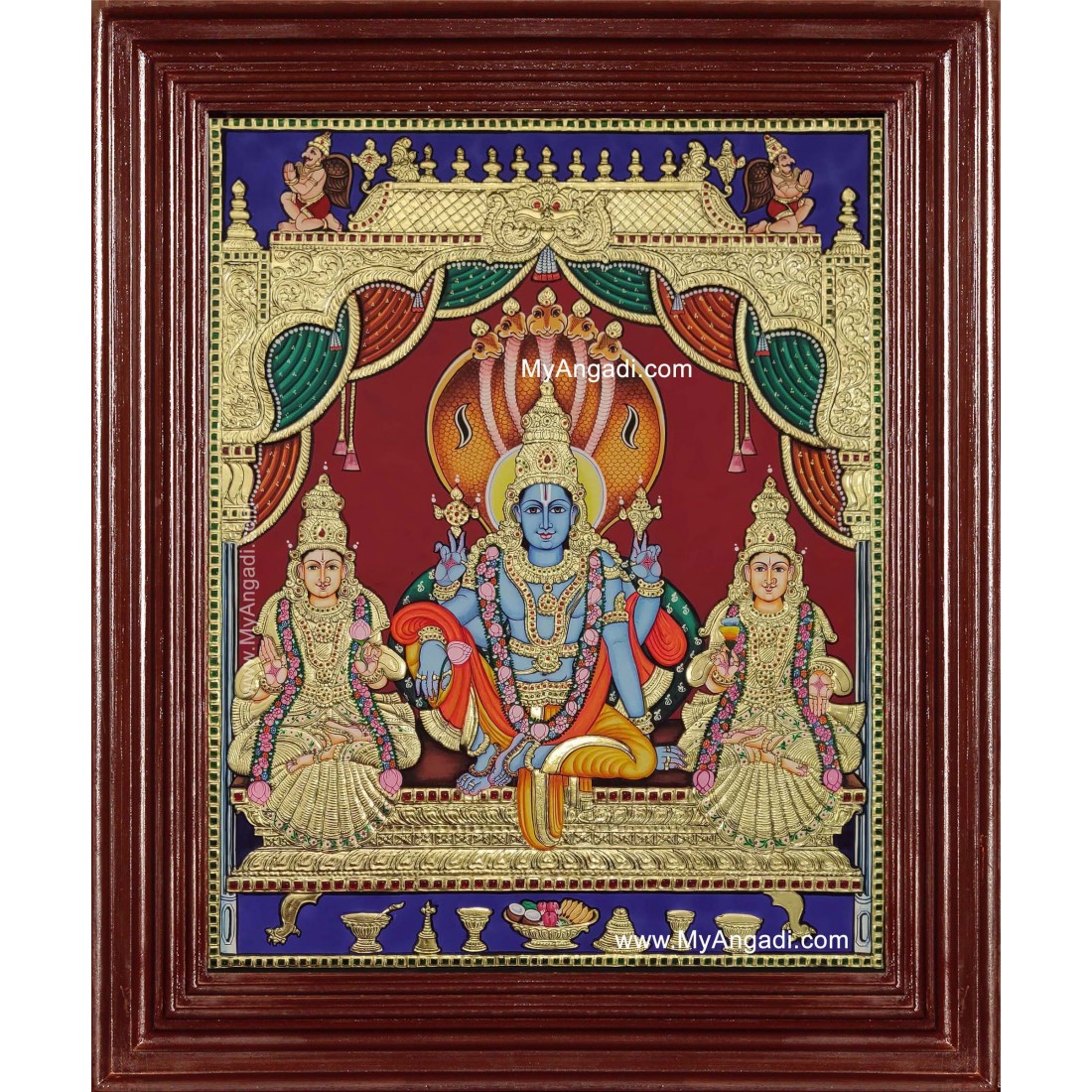 Vishnu Perumal Shri Devi Bhoo Devi Tanjore Painting, Vishnu Perumal ...