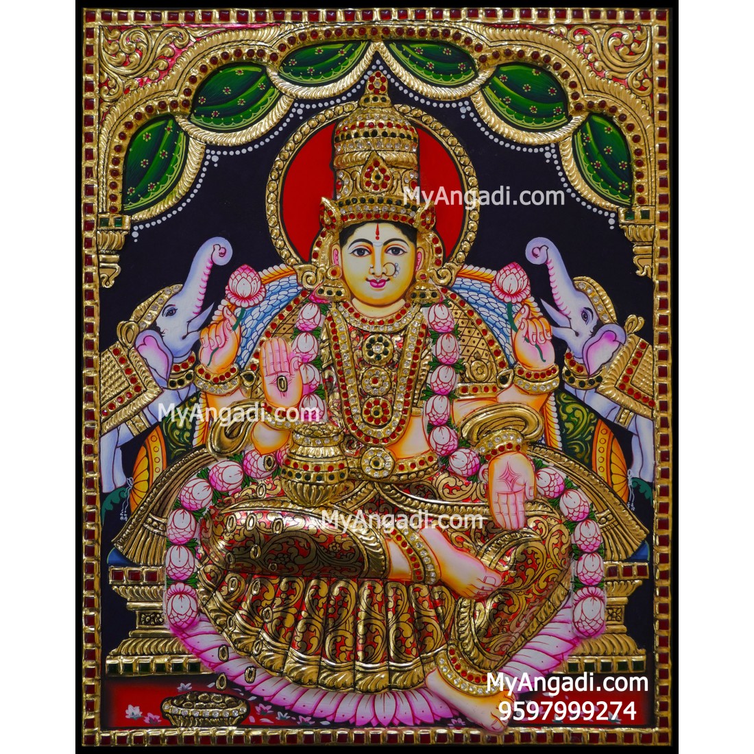 Shri Gaja Lakshmi 3d Embossed Tanjore Painting - Buy Tanjore Paintings ...