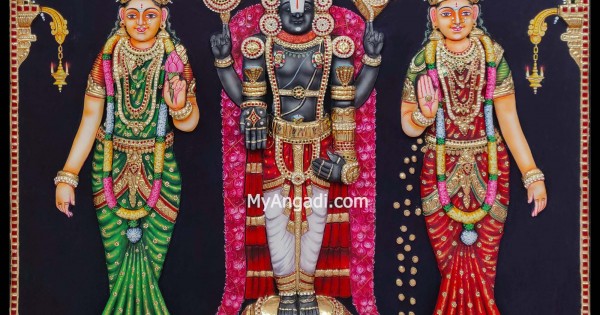 3D Balaji Sridevi Boodevi Tanjore Painting