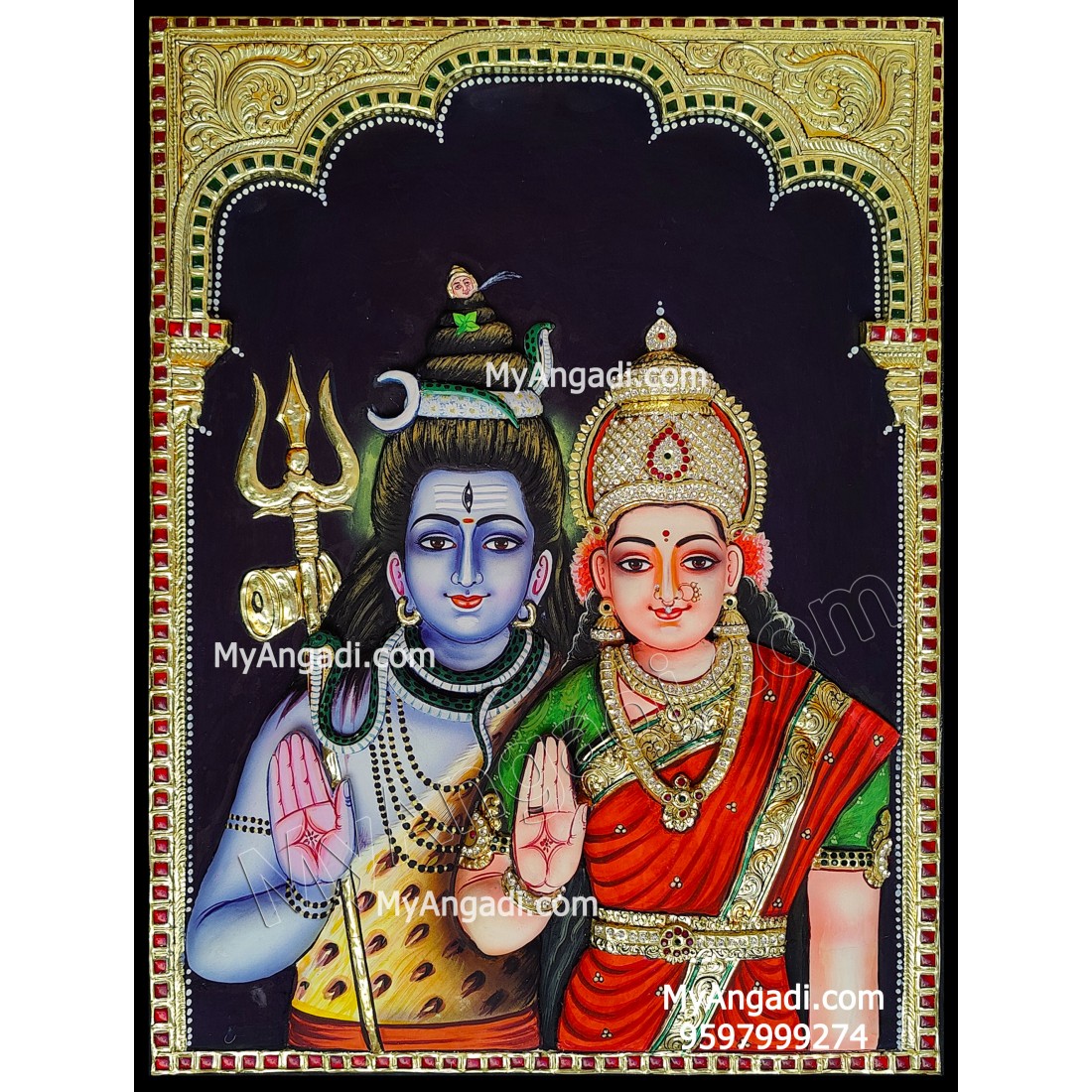 Prathosham Sivan Parvathi Double Emboss Tanjore Painting
