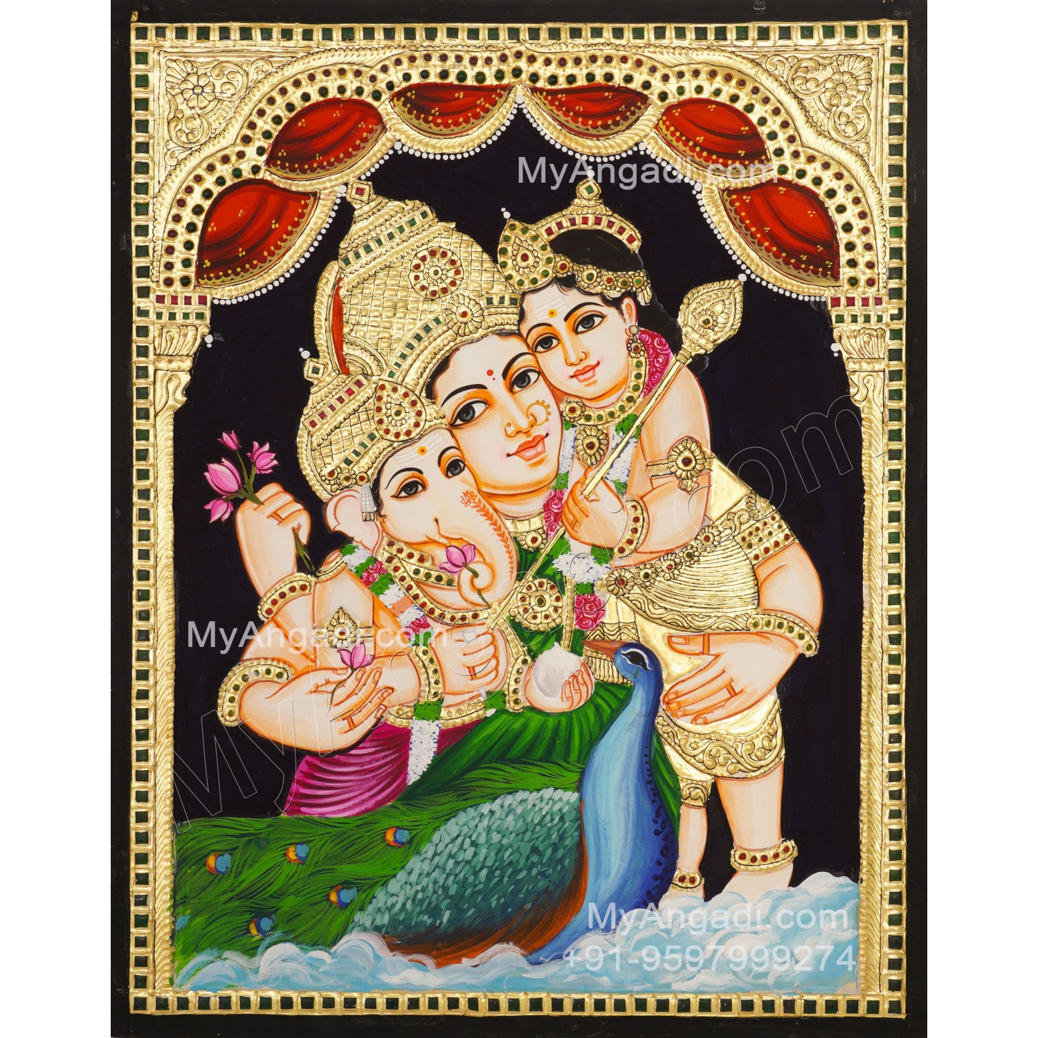 Parvathi Ganehsa Murugan Tanjore Paintings