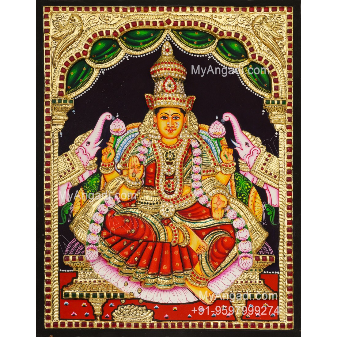 Gaja Lakshmi 3D Embossed Tanjore Painting, Buy Gajalakshmi 3D Embossed ...