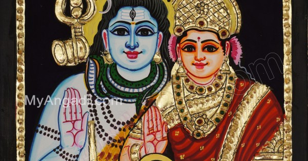 Shiva and Parvathi Devi Tanjore Paintings Shiva and Parvathi Devi Tanjore Paintings