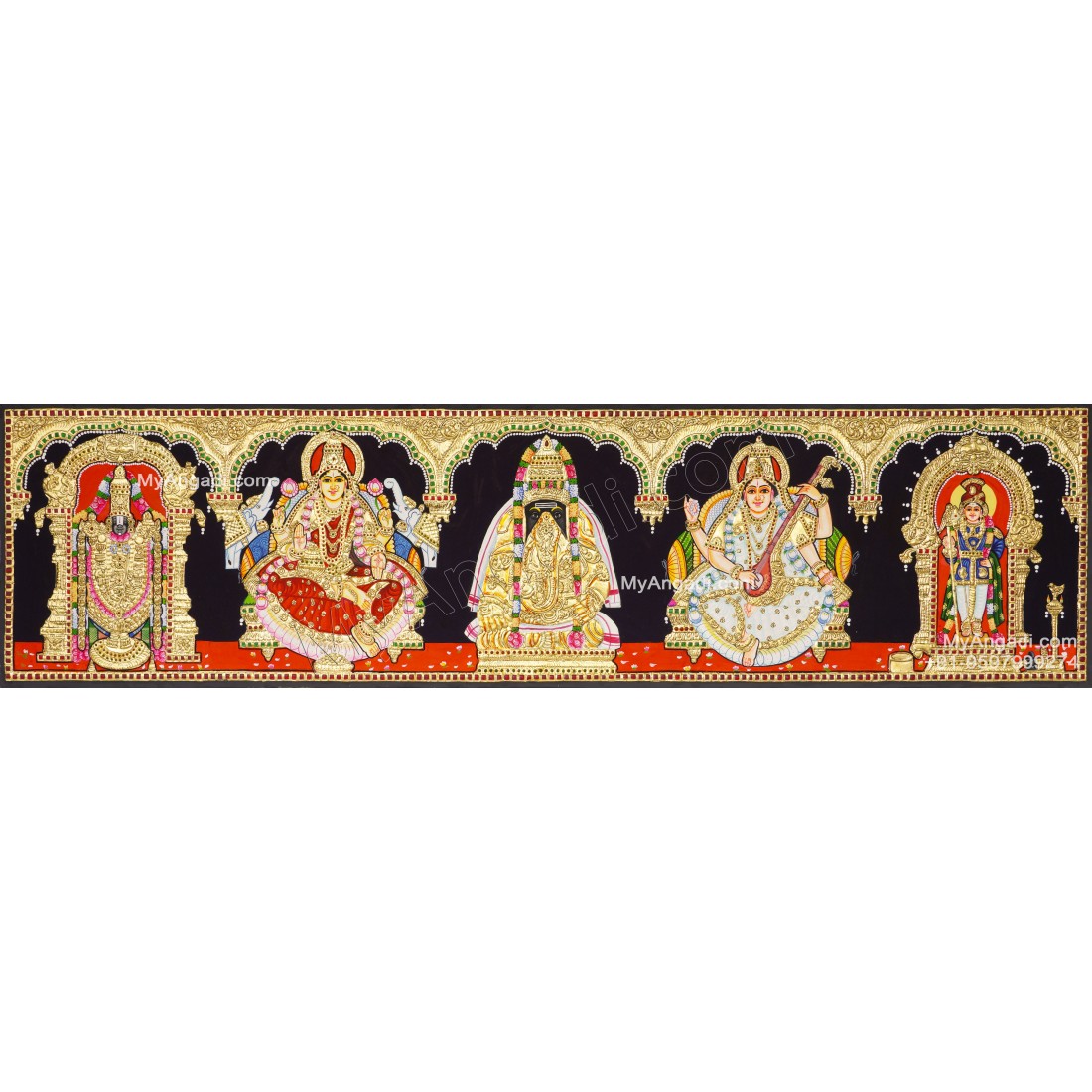5 Panel Balaji Lakshmi Murugan Ganesha Saraswathi Tanjore Painting ...