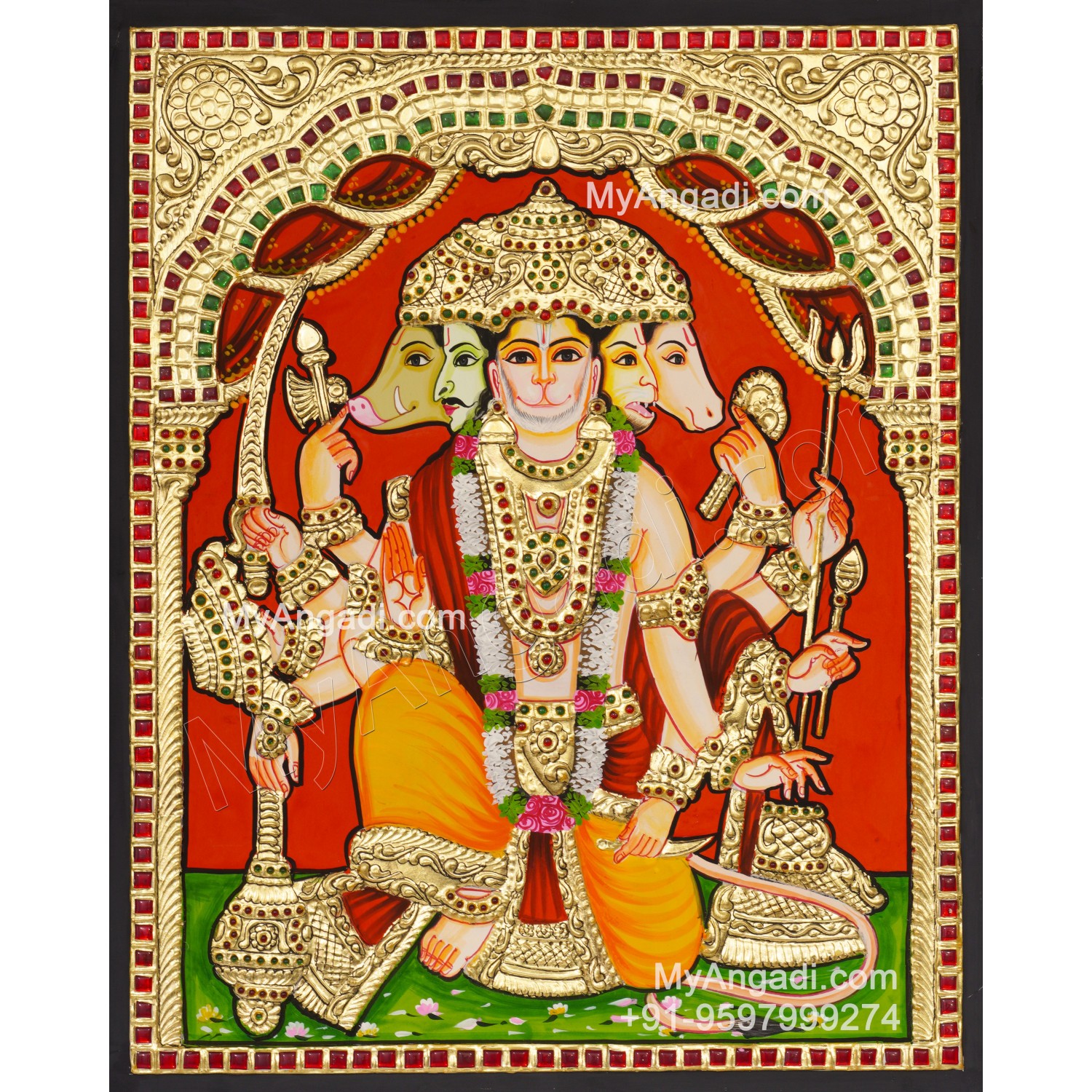 Panchamuga Hanuman Tanjore Painting - Buy Tanjore Paintings Online ...
