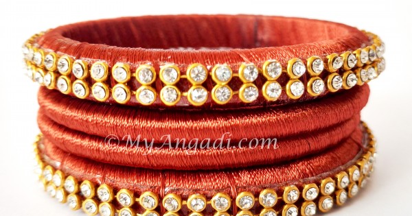 Brick Red Colour Silk Thread Bangles-4 Set